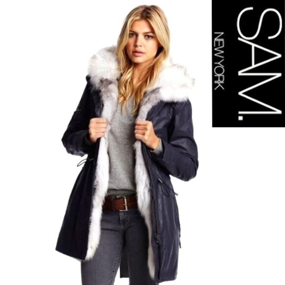 SAM. | Jackets & Coats | Stunning Sam Hudson Silver Fox Fur Trim Parka ...